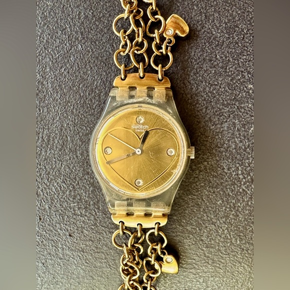 Swatch | Accessories | Swatch Gold Dial Watch With Gold Chain Bracelet ...